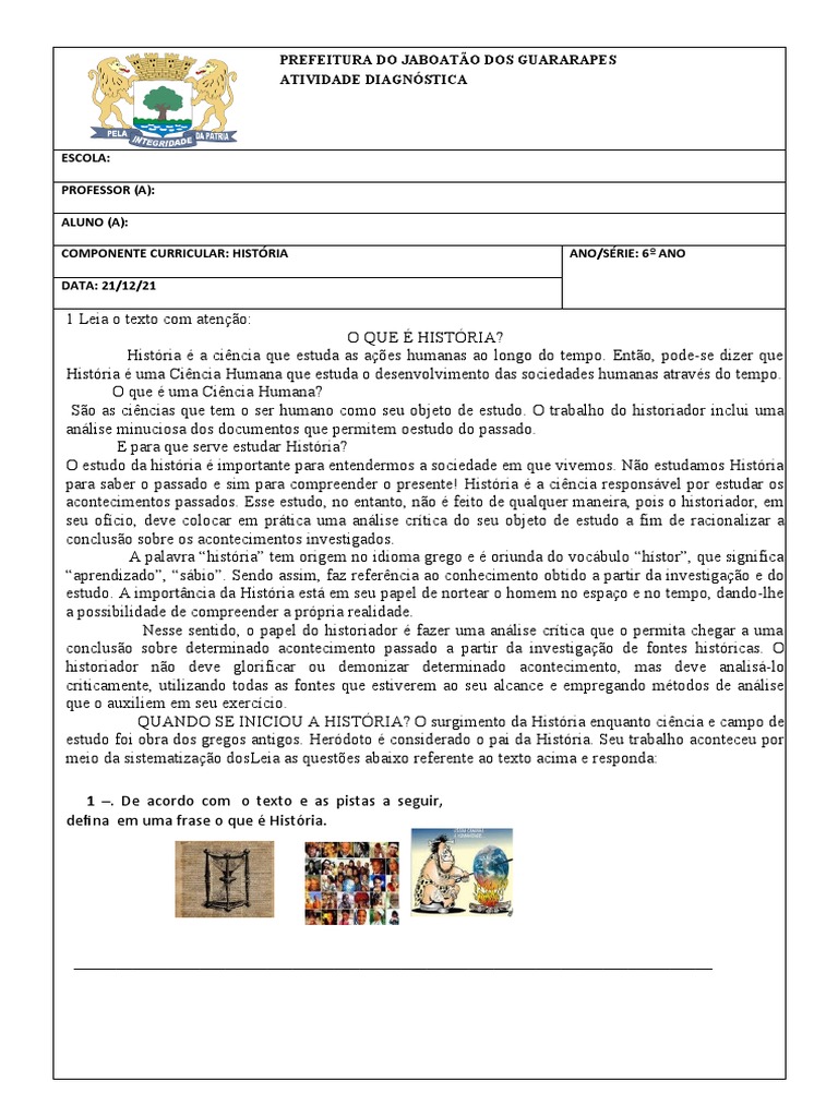 Atividade de História 6 Ano A | PDF | Historiador | Science
