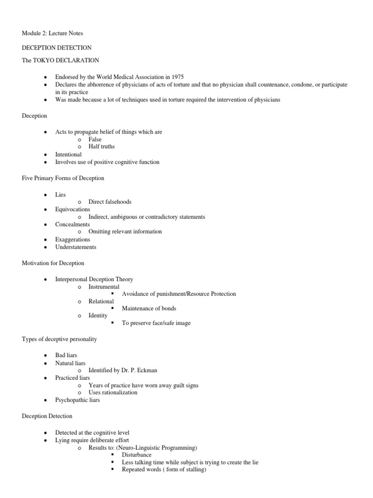Module #2 Deception Detection | PDF | Confession (Law) | Polygraph Module #2 Deception Detection | PDF | Confession (Law) | Polygraph