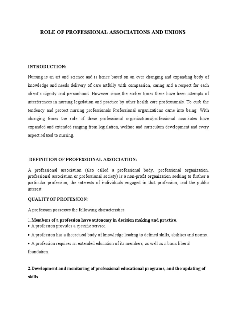 Role of Professional Associations and Unions | Download Free PDF ...