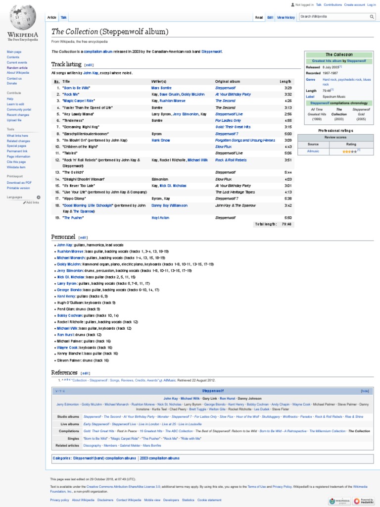 The Collection (Steppenwolf Album) - Wikipedia | PDF