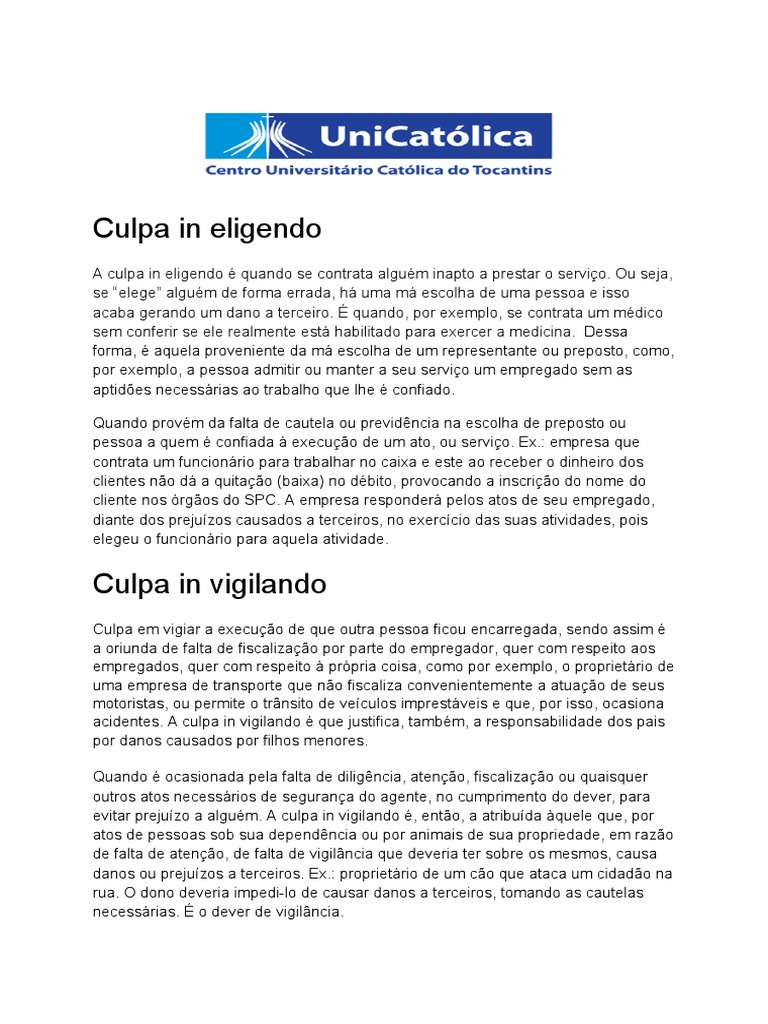 Culpa in Eligendo, Vigilando e Custodiendo | PDF