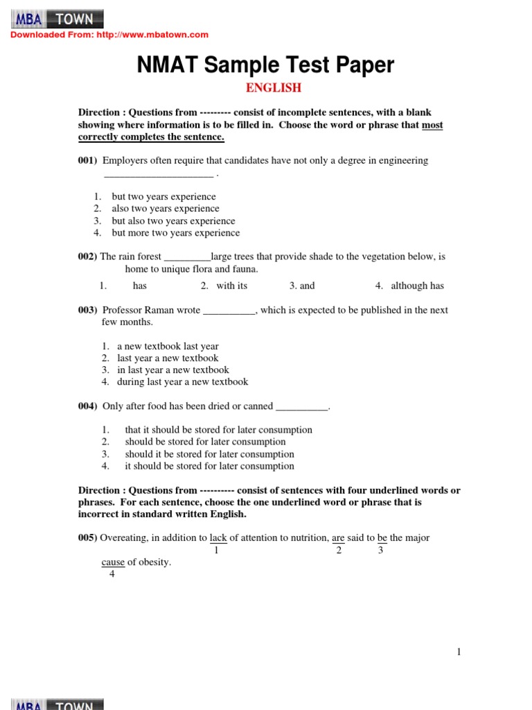 Nmat Sample Test Paper English Reasoning Quantitative | Noise | Percentage