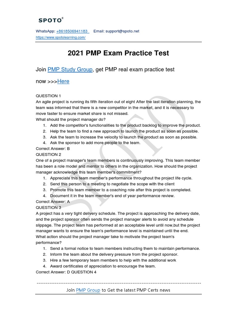 2021 PMP Practice Test | PDF | Project Management | Computing