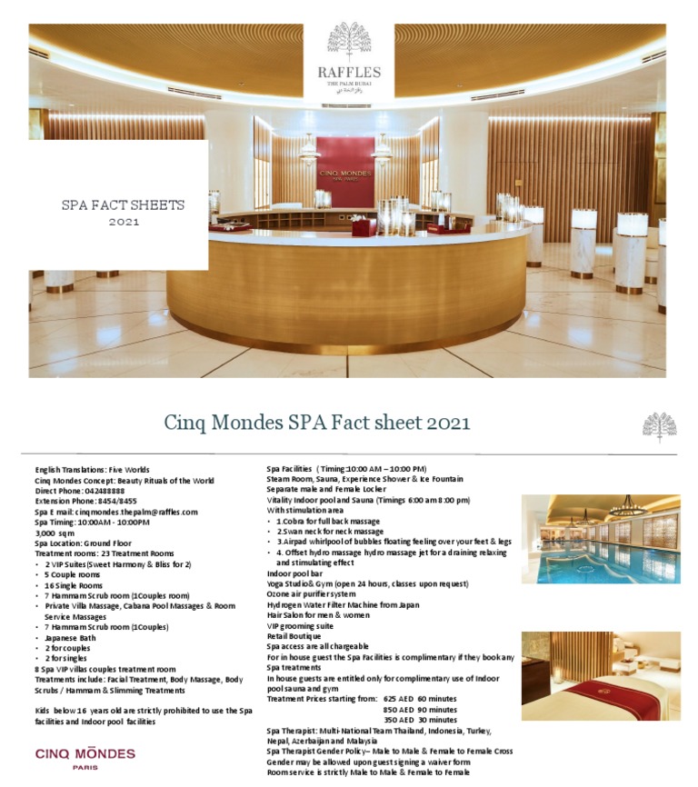 Spa Fact Sheet | PDF | Spa | Massage