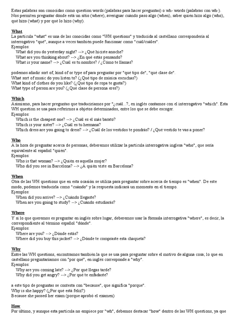 Estas Palabras Son Conocidas Como Question Words | PDF | Adjetivo ...