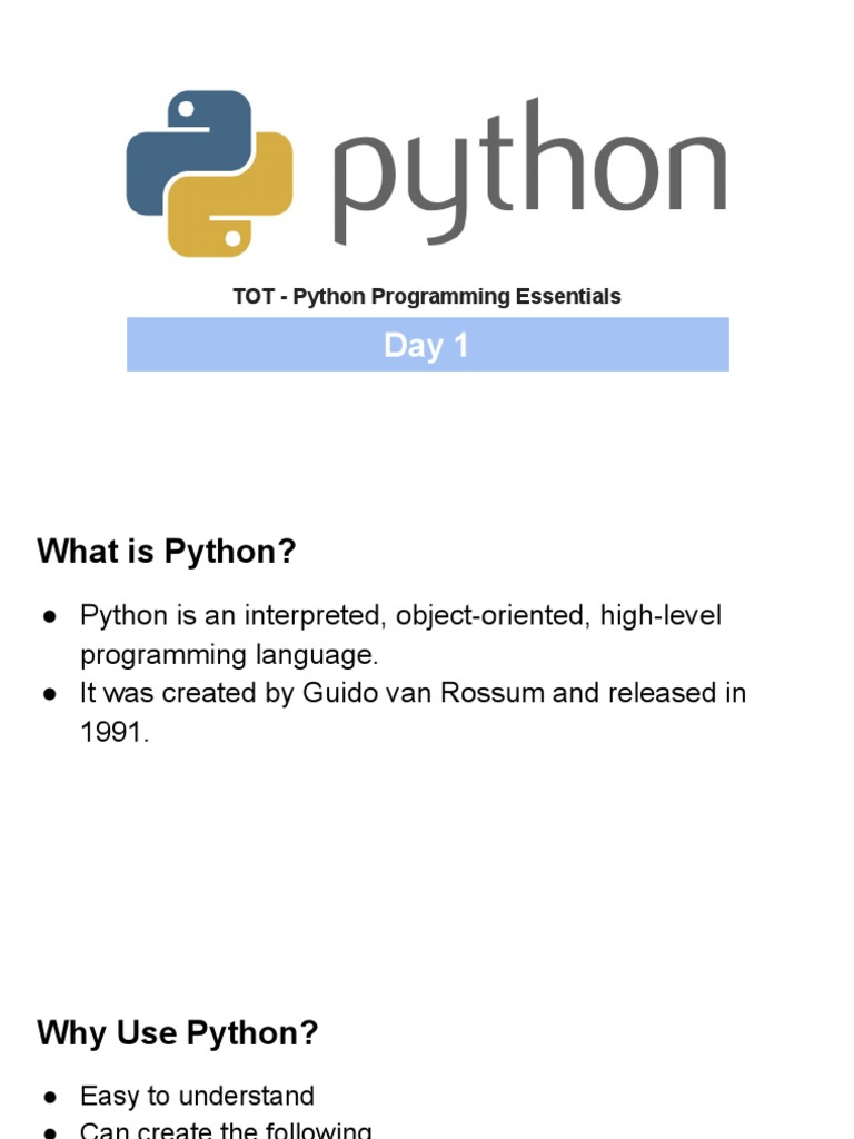 PYTHON Day 1 | PDF