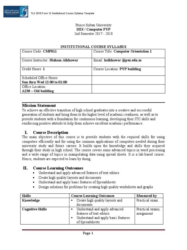 172 CMP011 Syllabus - V1 | PDF | Microsoft Excel | Computing