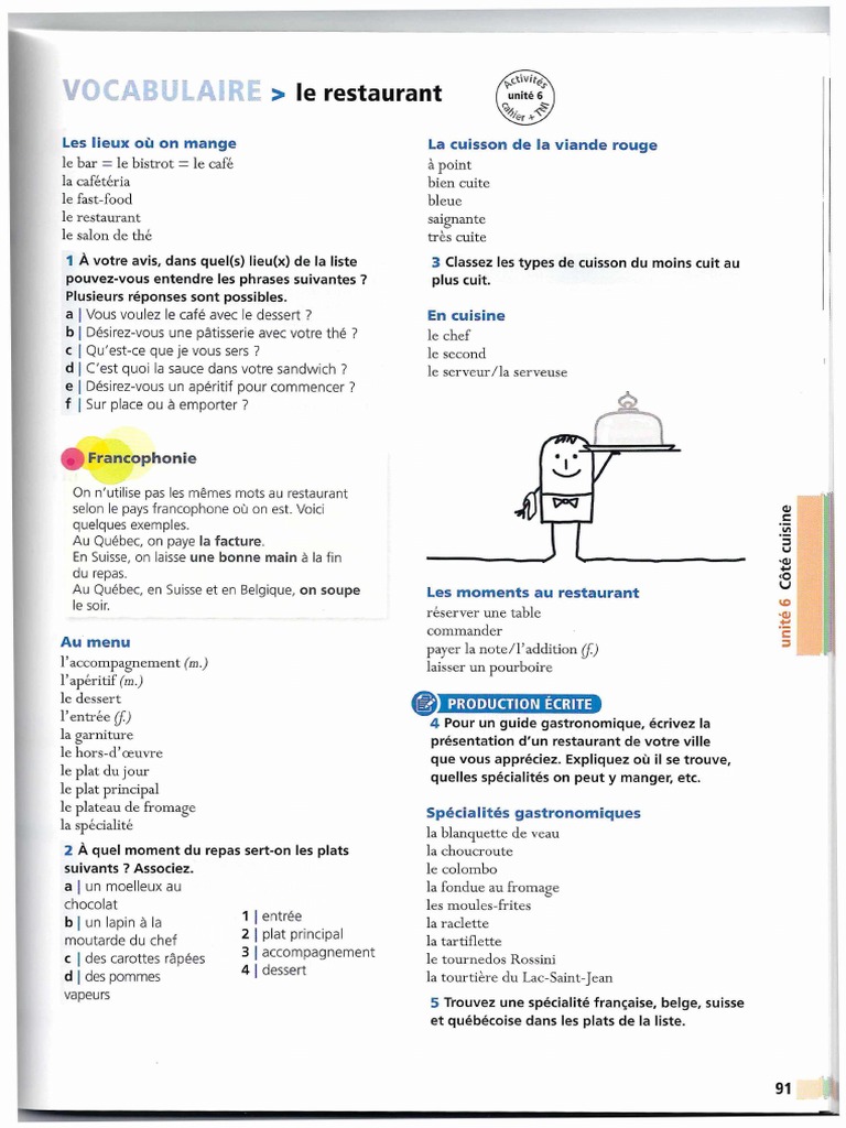 5) Le Vocabulaire Du Restaurant | PDF
