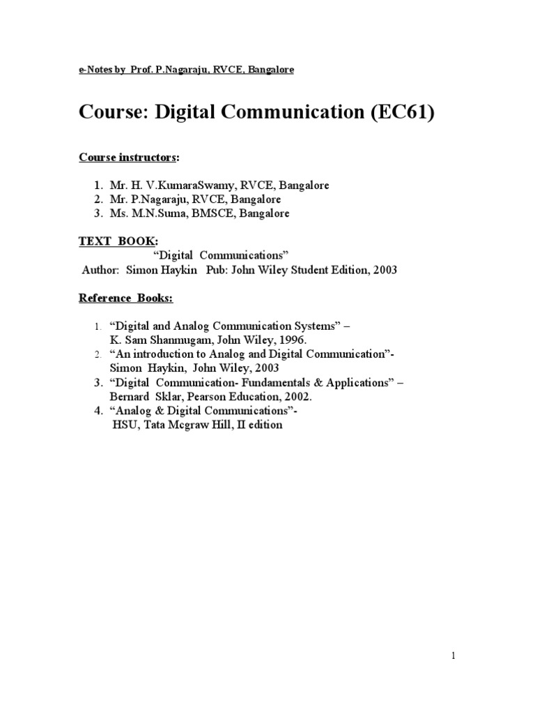 Digital Communication Notes by P Nagaraju | PDF | Modulation | Data ...