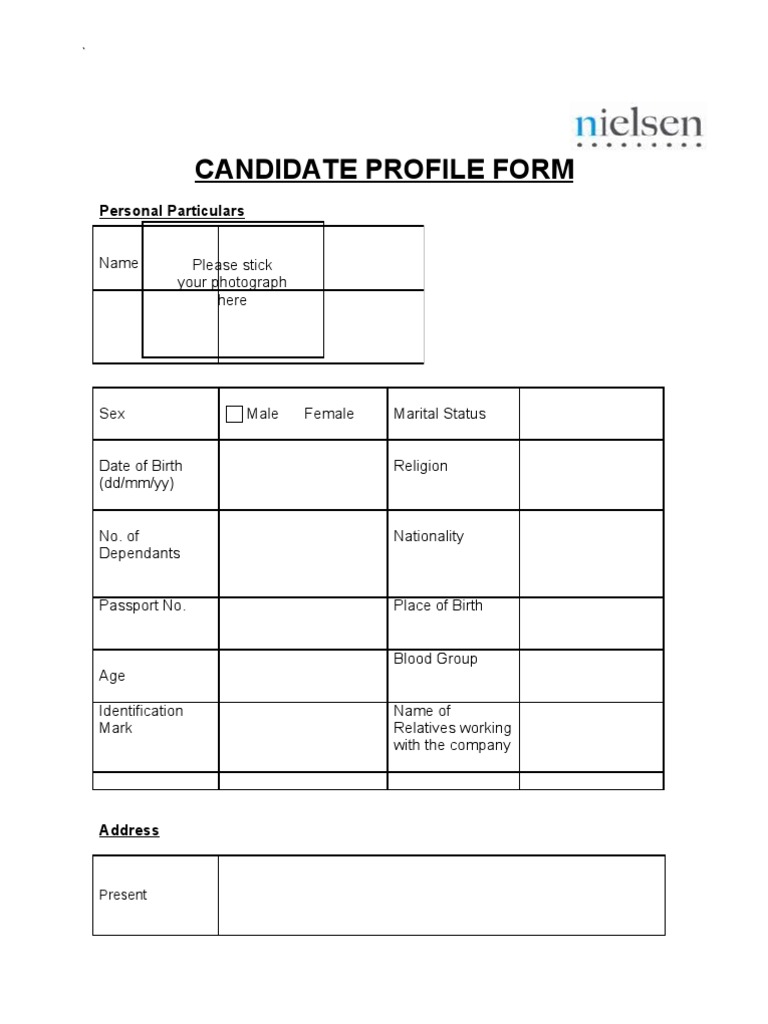 Candidate Profile Form: Personal Particulars | PDF
