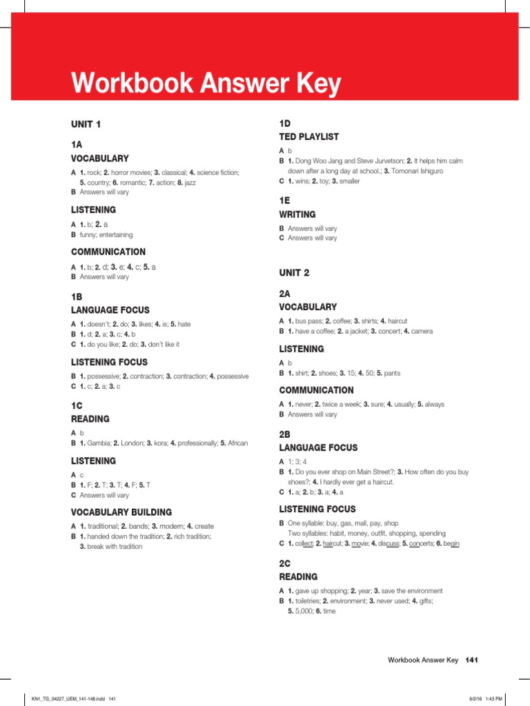 Ame - KN .Te1 .WB Answer Key | PDF