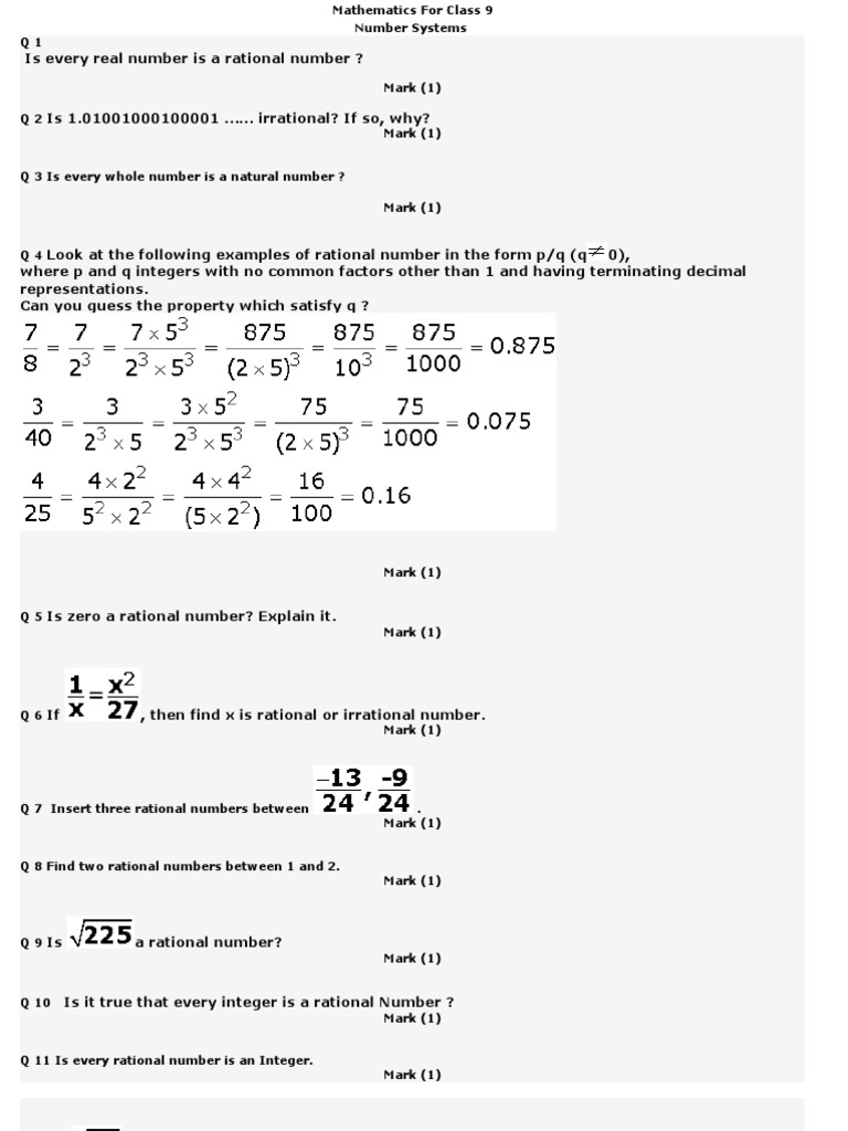 Mathematics For Class 9 | PDF | Numbers | Rational Number