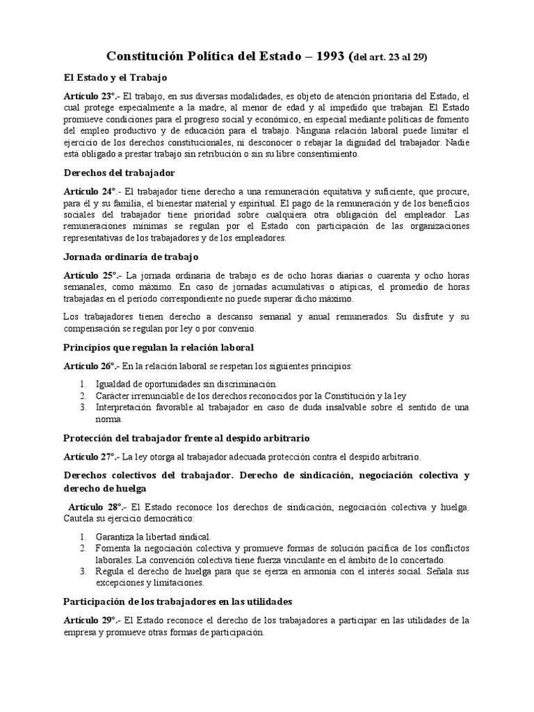 Constitución Política Del Estado Pdf Derecho Laboral Salario