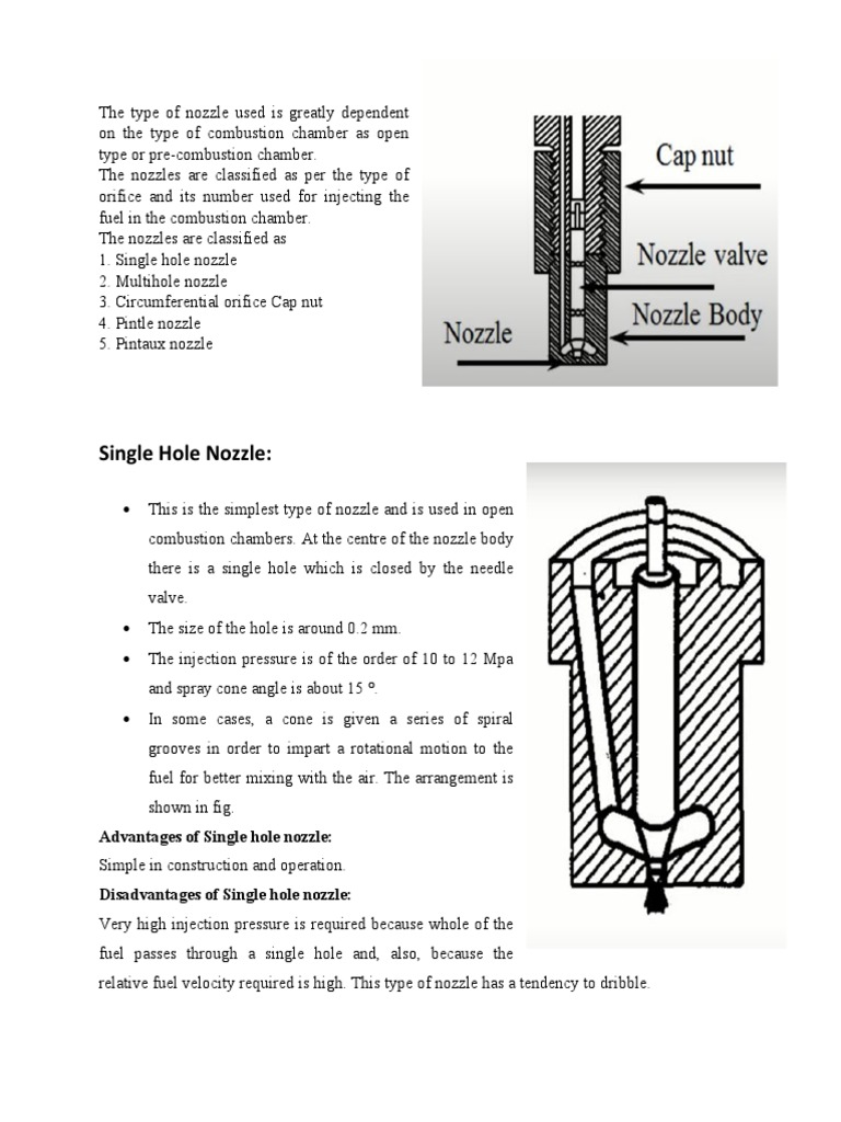 Types of Nozzles Used in Diesel Engines | PDF | Fuel Injection | Nozzle