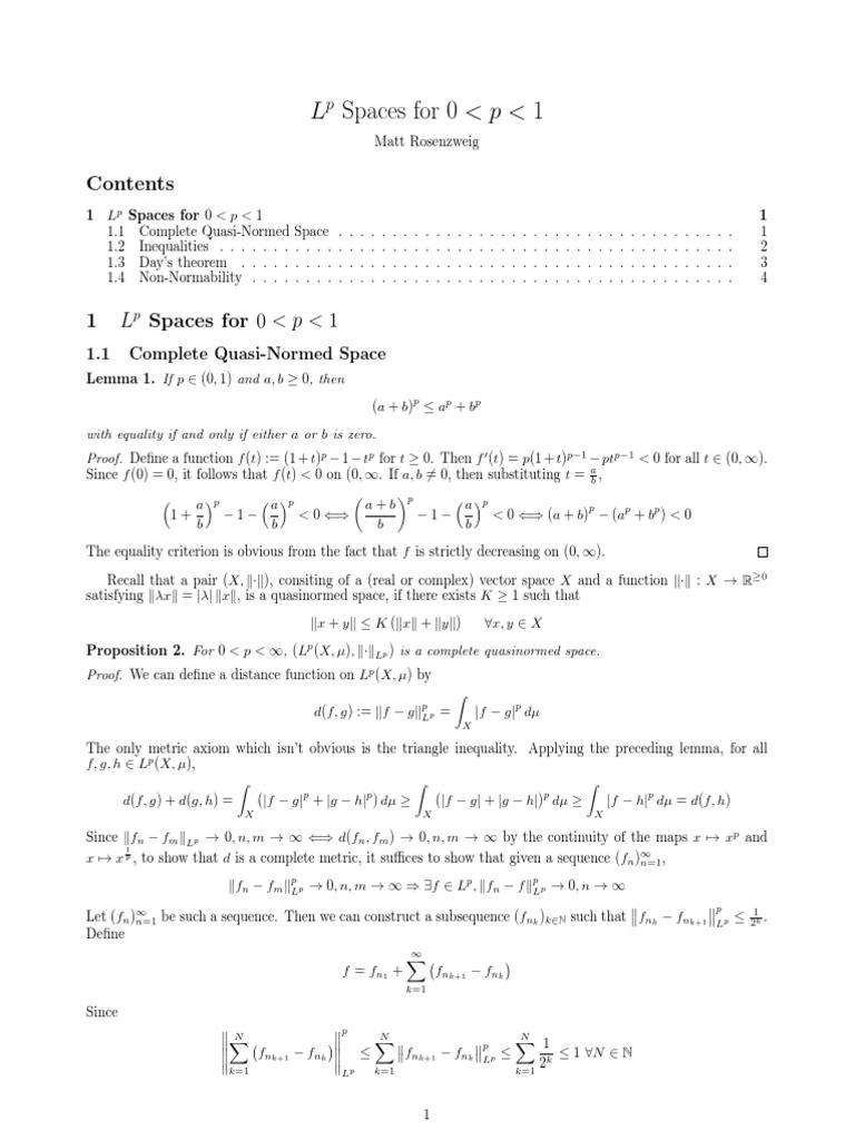 LP Spaces For P in 01 | PDF | Metric (Mathematics) | Mathematical Relations