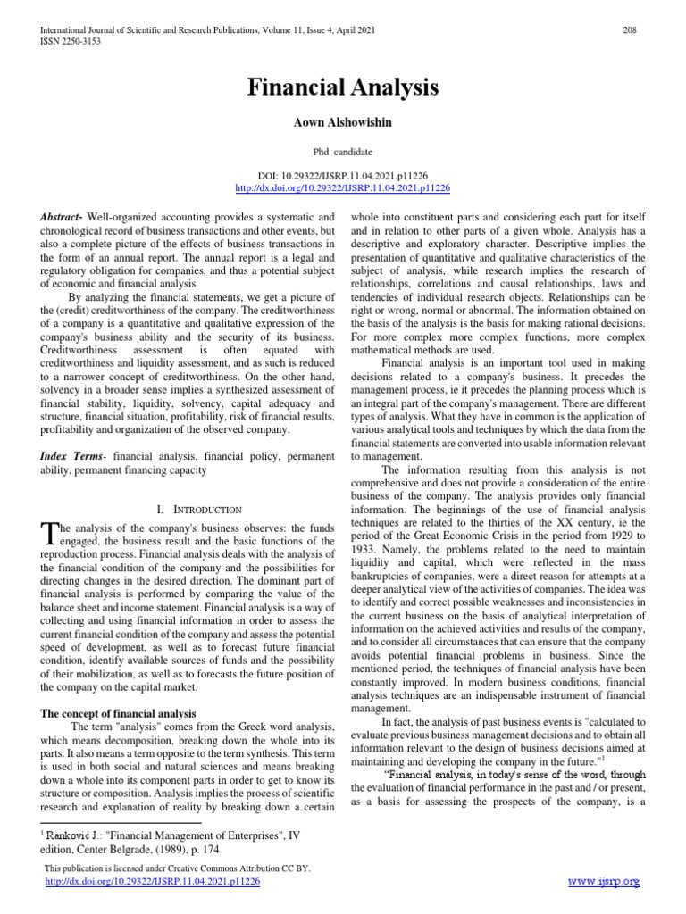 Financial Analysis in Practice: Assessing a Company's Liquidity, Solvency, and Ability to Meet ...