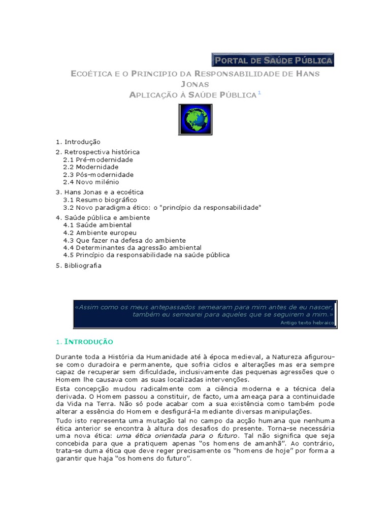 Ecoetica e o Principio Da Responsabilidade de Hans Jonas | PDF | Science | Ambiente natural