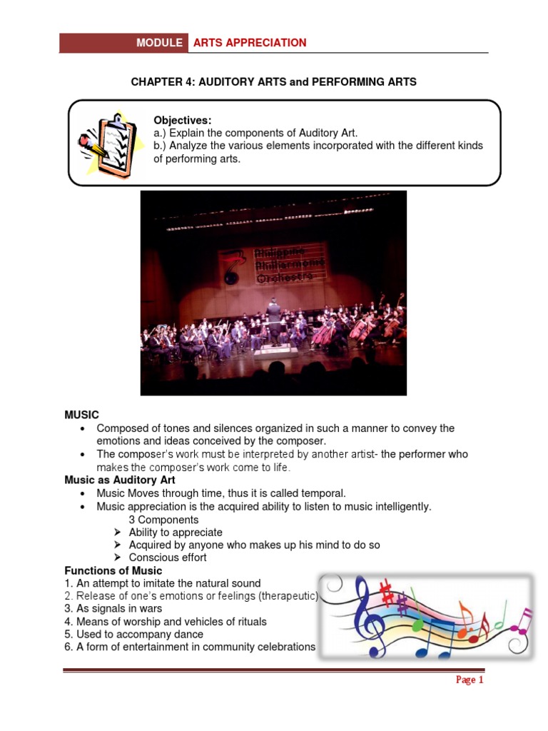 Chapter 4 Auditory Art and Performing Arts | PDF | Sound | Dances