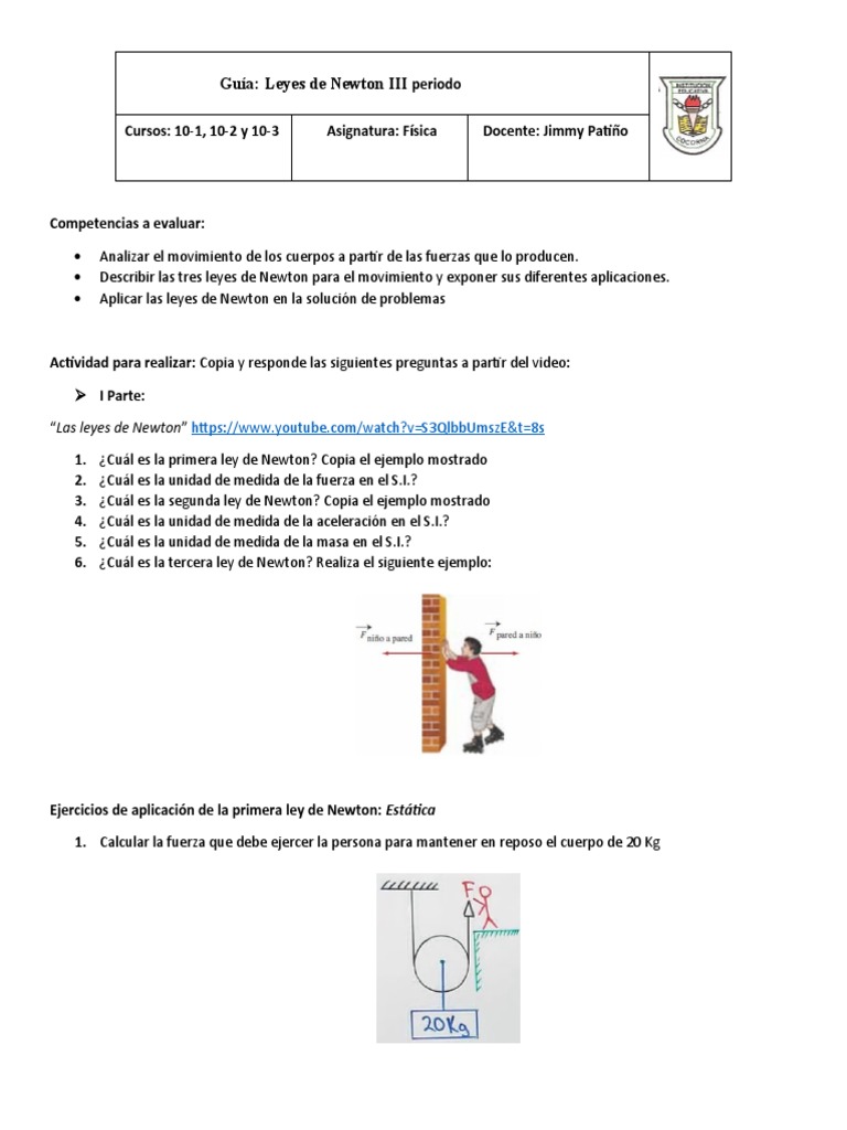 Ejercicios sobre las Leyes de Newton | PDF | Las leyes del movimiento ...