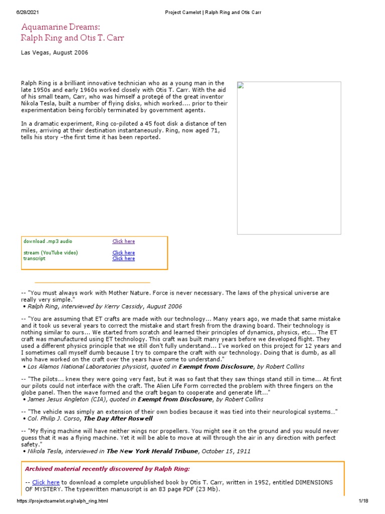 Project Camelot - Ralph Ring and Otis Carr | PDF | Inductor ...