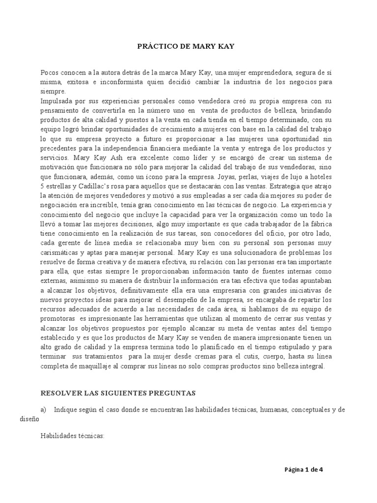 Unidad 2 - Caso Mary Kay | PDF | Iniciativa empresarial | Business