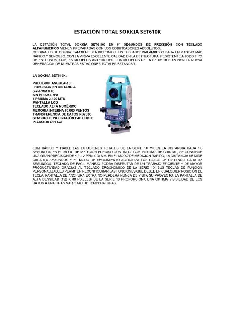 Estación Total Sokkia Set610k | PDF