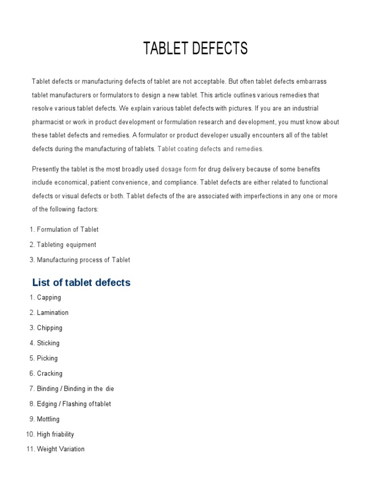 Tablet Defects 1660491621 | PDF | Tablet (Pharmacy) | Process Engineering