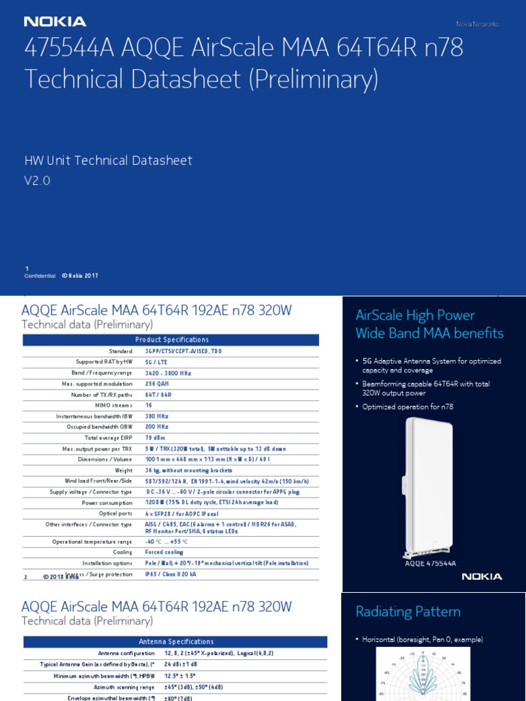 AQQE MAA 64T64R 192AE n78 320W Datasheet | PDF | Antenna (Radio) | Decibel