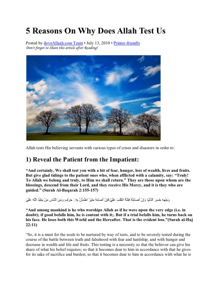5 Reasons On Why Does Allah Test Us | PDF | Sin | Mythology