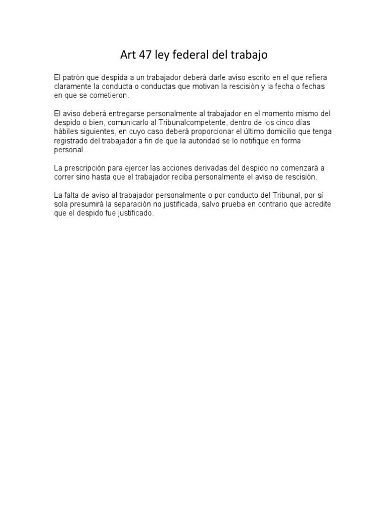 Art 47 Ley Federal Del Trabajo | PDF