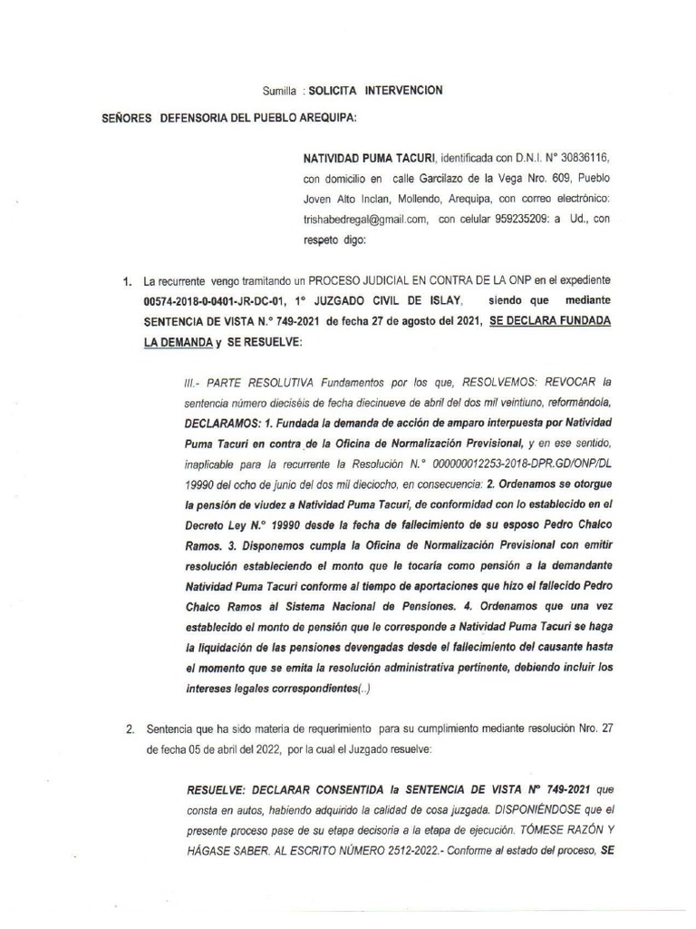 Solicito Intervencion | PDF