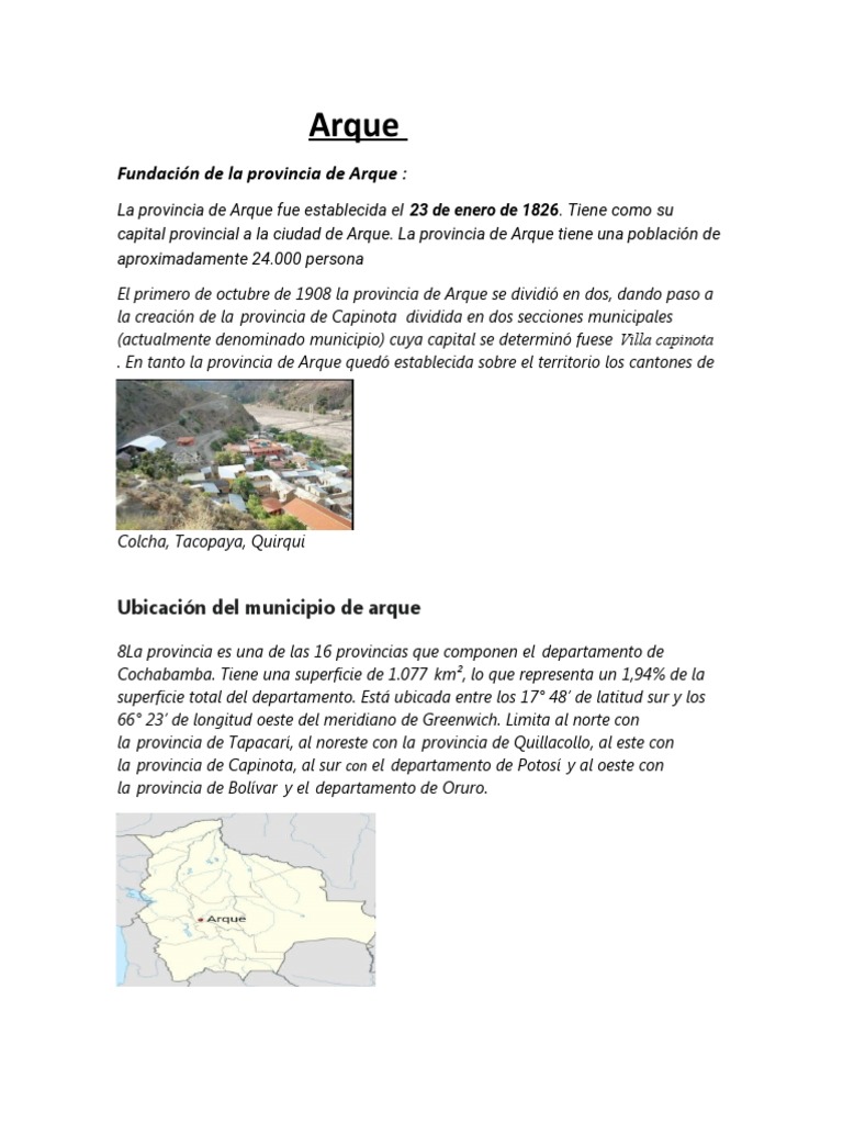 Historia, atractivos turísticos y economía de la provincia de Arque en ...