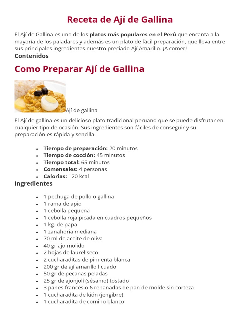 Receta de Ají de Gallina | PDF | Panes | Sésamo