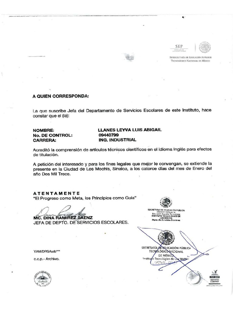 Constancia de Ingles | PDF