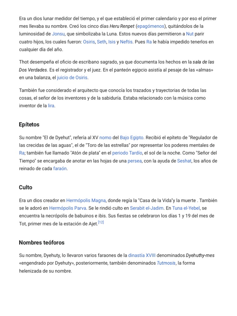 Thot (Dios Egipcio) - Wikipedia, La Enciclopedia Libre | PDF | Mitologia Egipcia | Creencia ...