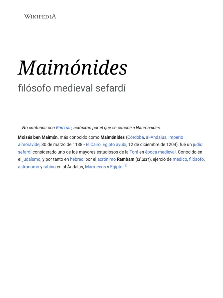 Maimónides - Wikipedia, La Enciclopedia Libre | PDF | Maimónides ...