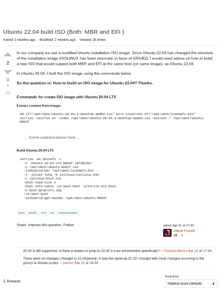 Boot - Ubuntu 22.04 Build ISO (Both - MBR and EFI) - Ask Ubuntu | PDF | Utility Software ...