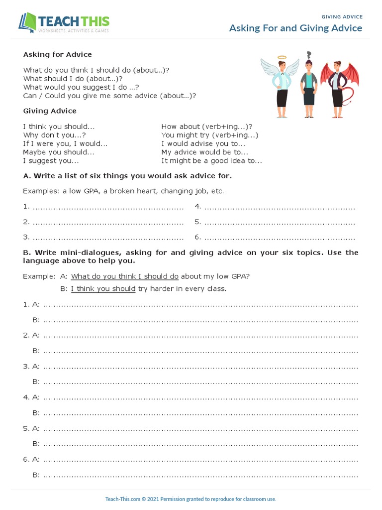 Asking For and Giving Advice - Sheet | PDF