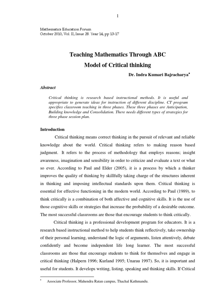 Critical Thinking in Math Education | PDF | Critical Thinking | Circle