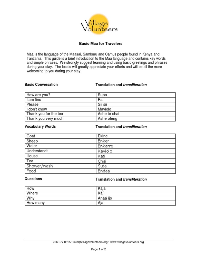 Maa Language Guide | PDF | Syntax | Grammar
