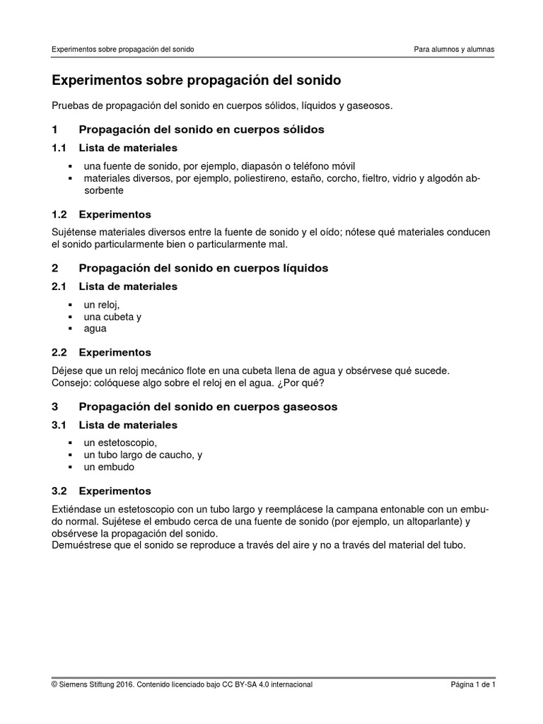 Experimentos Sobre Propagacion Del Sonido | PDF