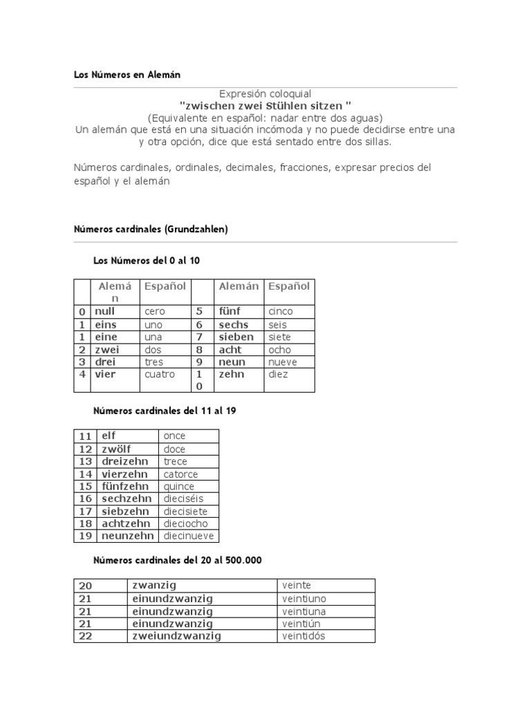 Los Números en Alemán | PDF | Mecánica del lenguaje | Sintaxis