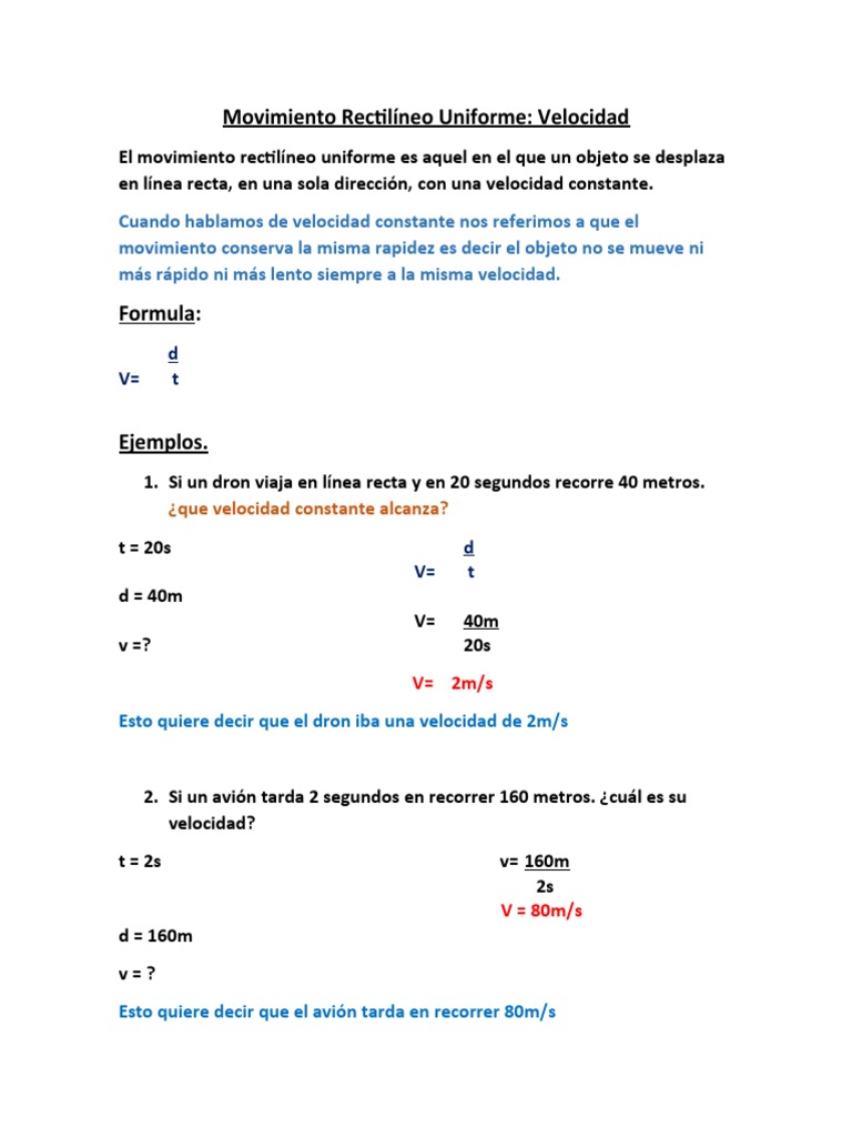 Ejercicios Mru | PDF | Velocidad | Tiempo espacial