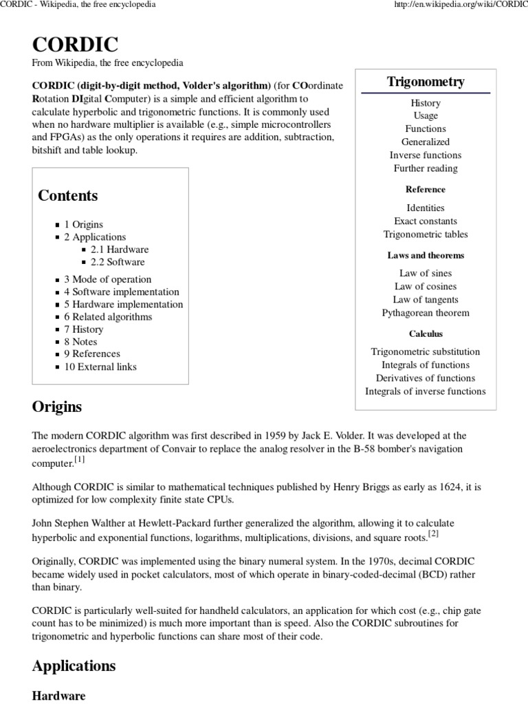 CORDIC - Wikipedia, The Free Encyclopedia | PDF | Teaching Mathematics ...