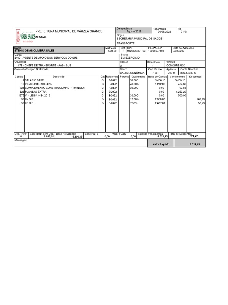 Holerite 2 | PDF | Serviços financeiros | Bancos