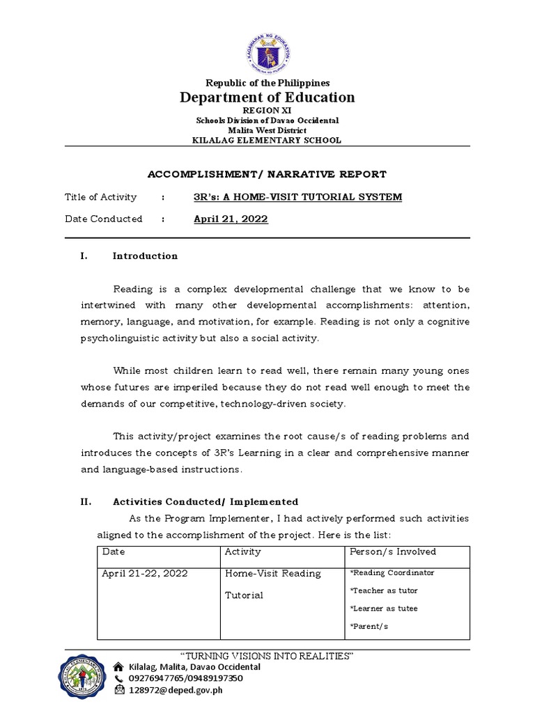 3RS Accomplishment Report | PDF | Learning | Cognition