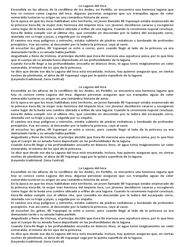 La Leyenda de la Laguna del Inca | PDF | Imperio Inca