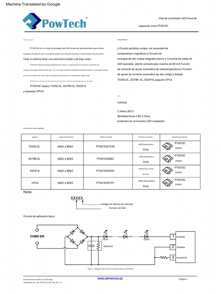PT4515C Powtech (Español) | PDF | Diodo emisor de luz | Resistor