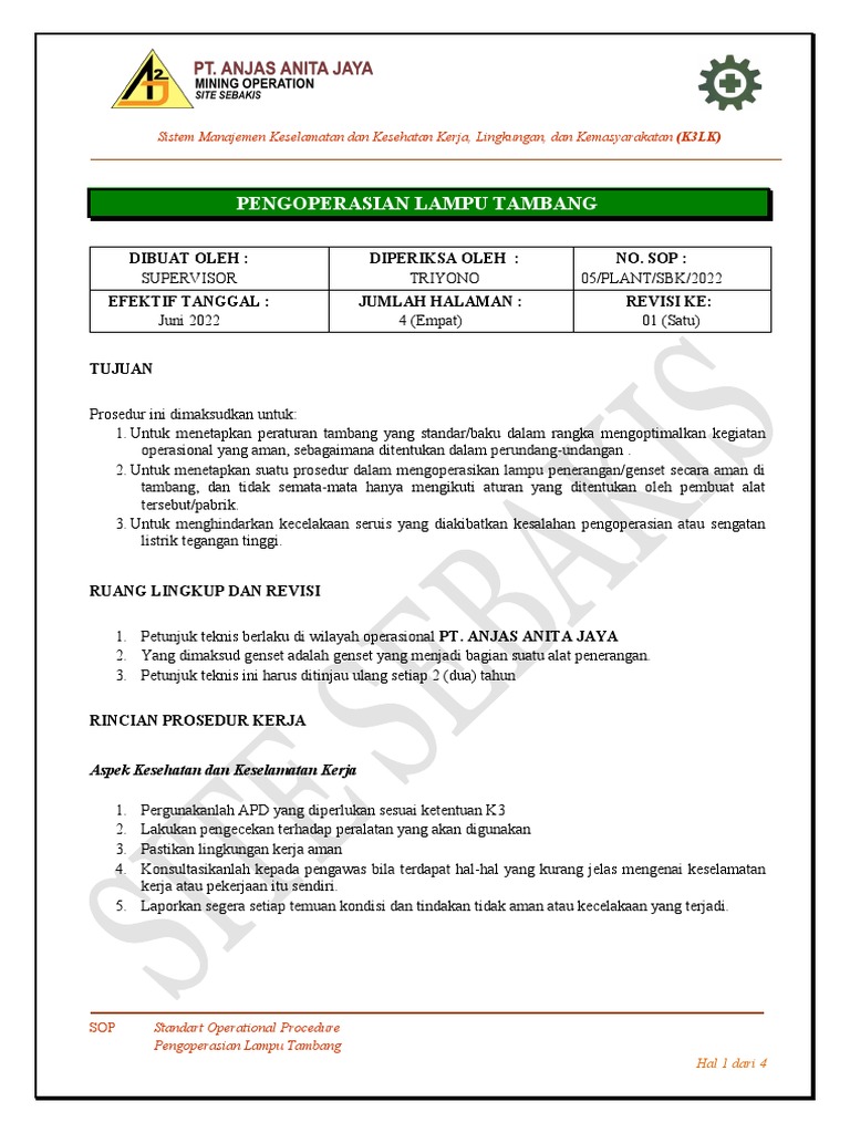 SOP - Lampu Tambang | PDF