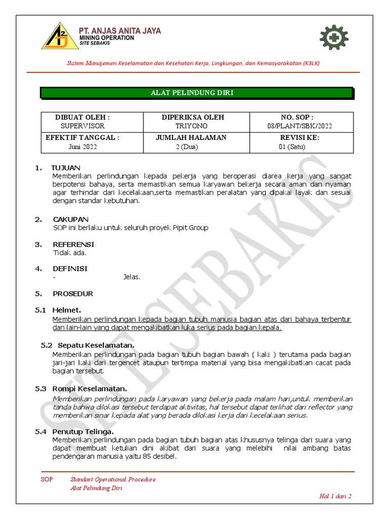 SOP - Alat Pelindung Diri | PDF